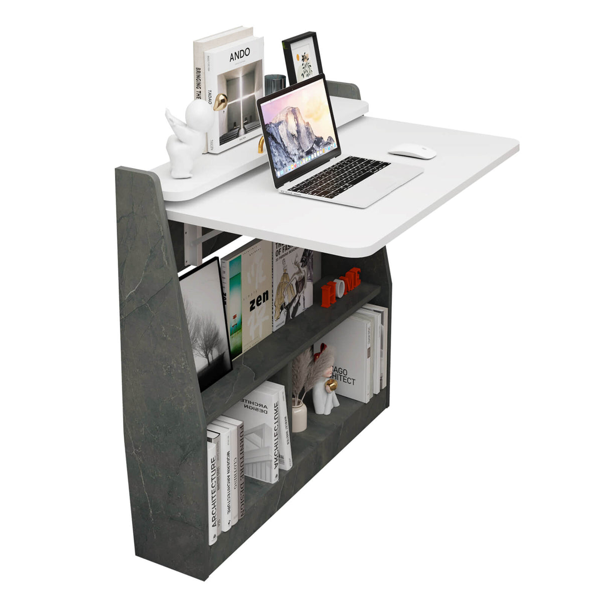 Plywood Wall Mountable Folding Down Desk with Shelves, Entryway Mudroom Storage