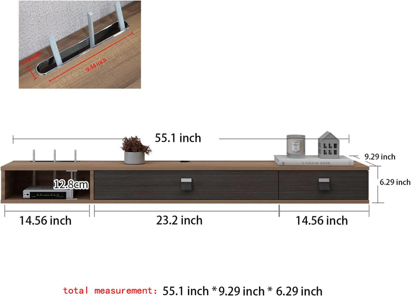 Plywood Floating TV Stand Wall Shelf for 55" 60", Small Media Console ...