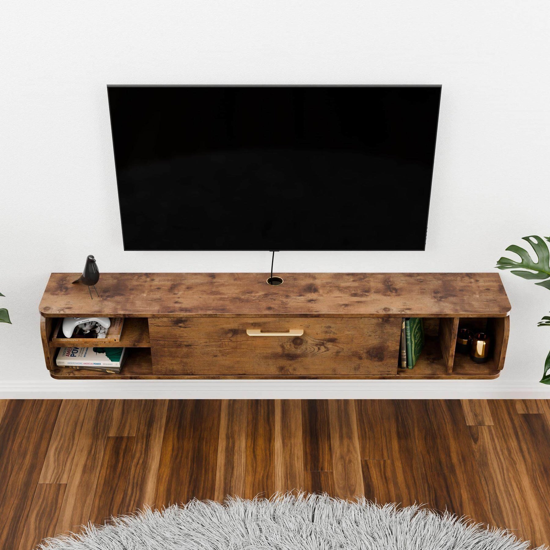 58" Prima Floating TV Stand, Rustic Brown