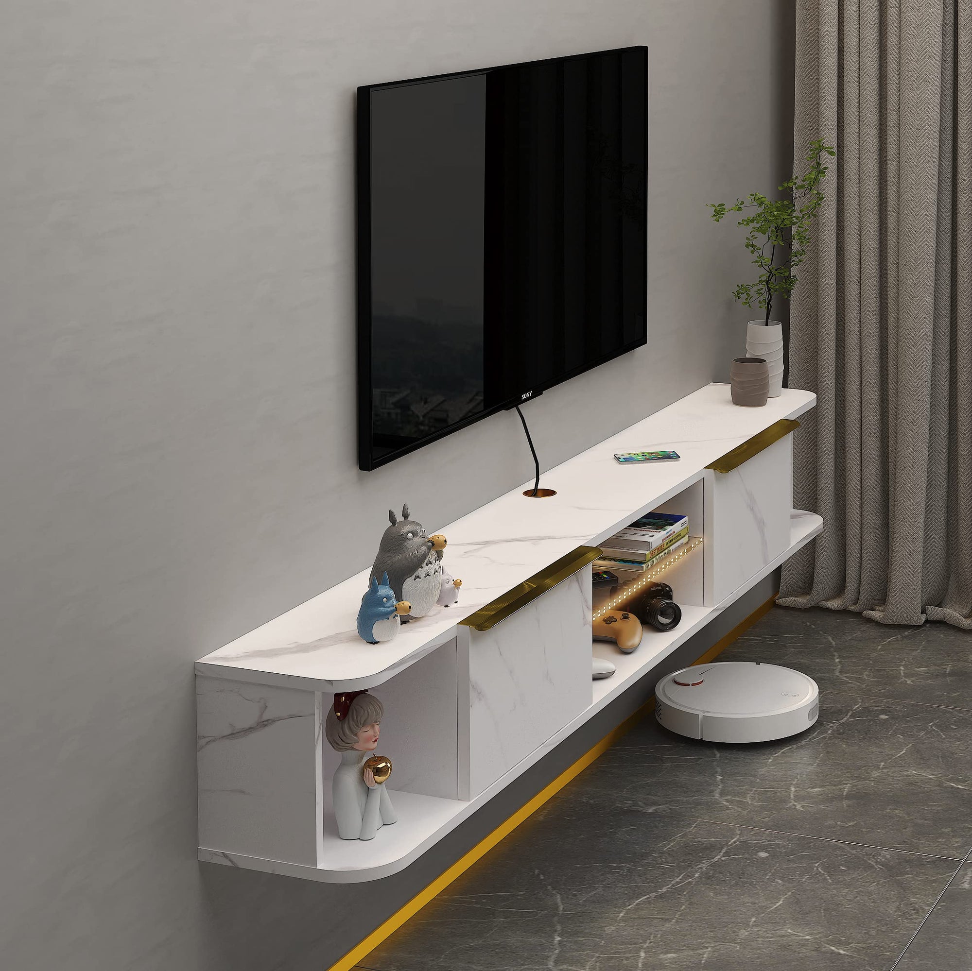 Custom Wall Mounted Floating TV Stands Media Console with LED Lights
