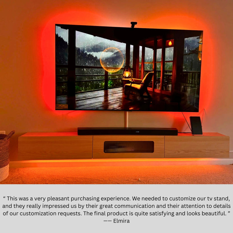 Customize Light Oak Floating TV Stand Wall Shelf with LED Lights and ...