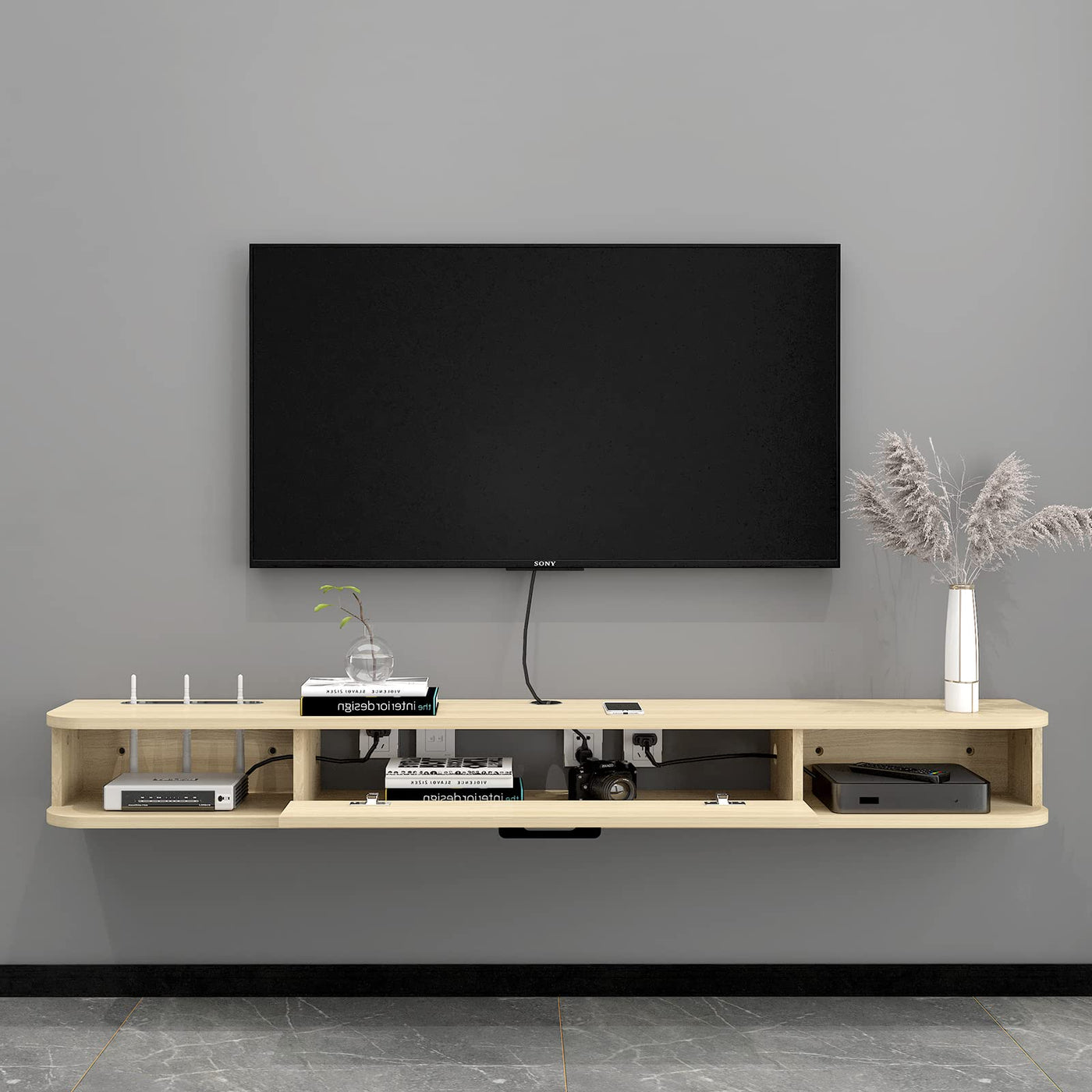Small Floating TV Stand Wall Shelf with Storage, Space Saving ...