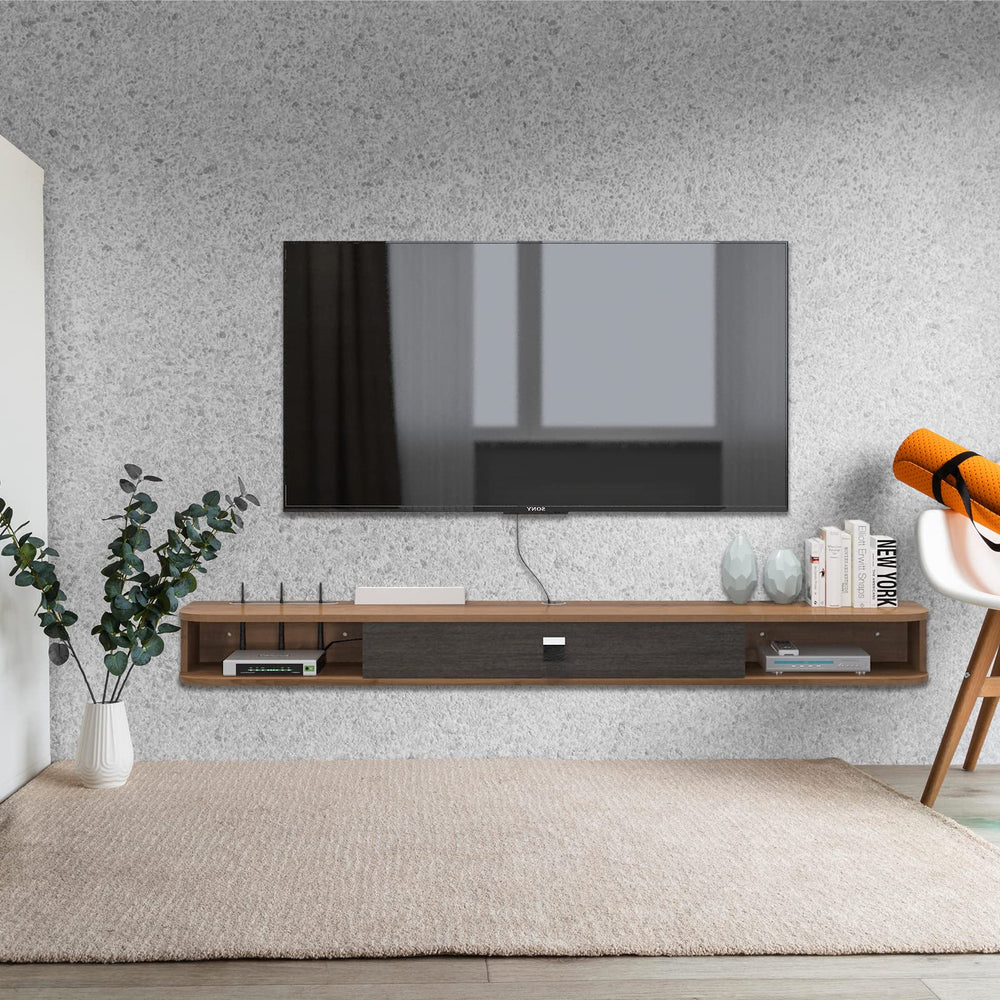 94.48" Eclan Walnut Floating TV Stand