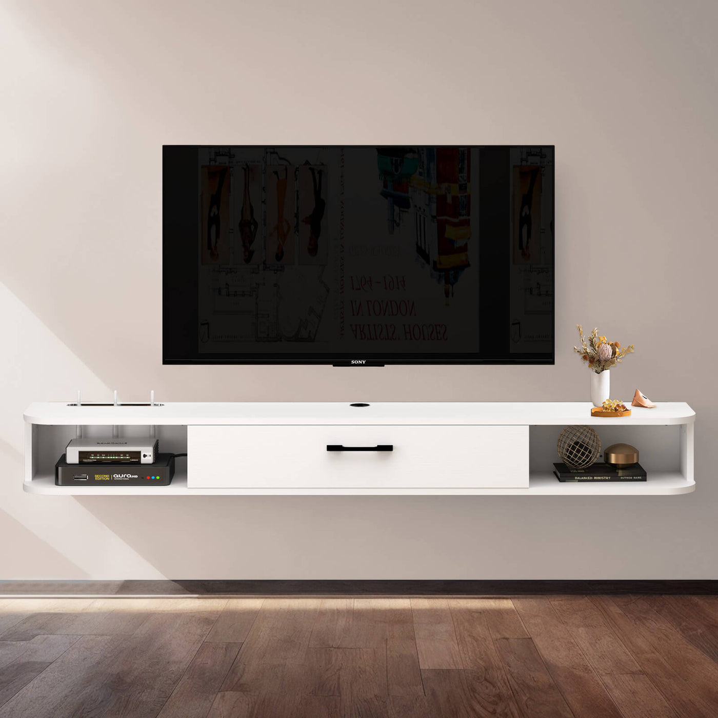 Custom Floating TV Stand Shelf, Entertainment Center, Medai Console