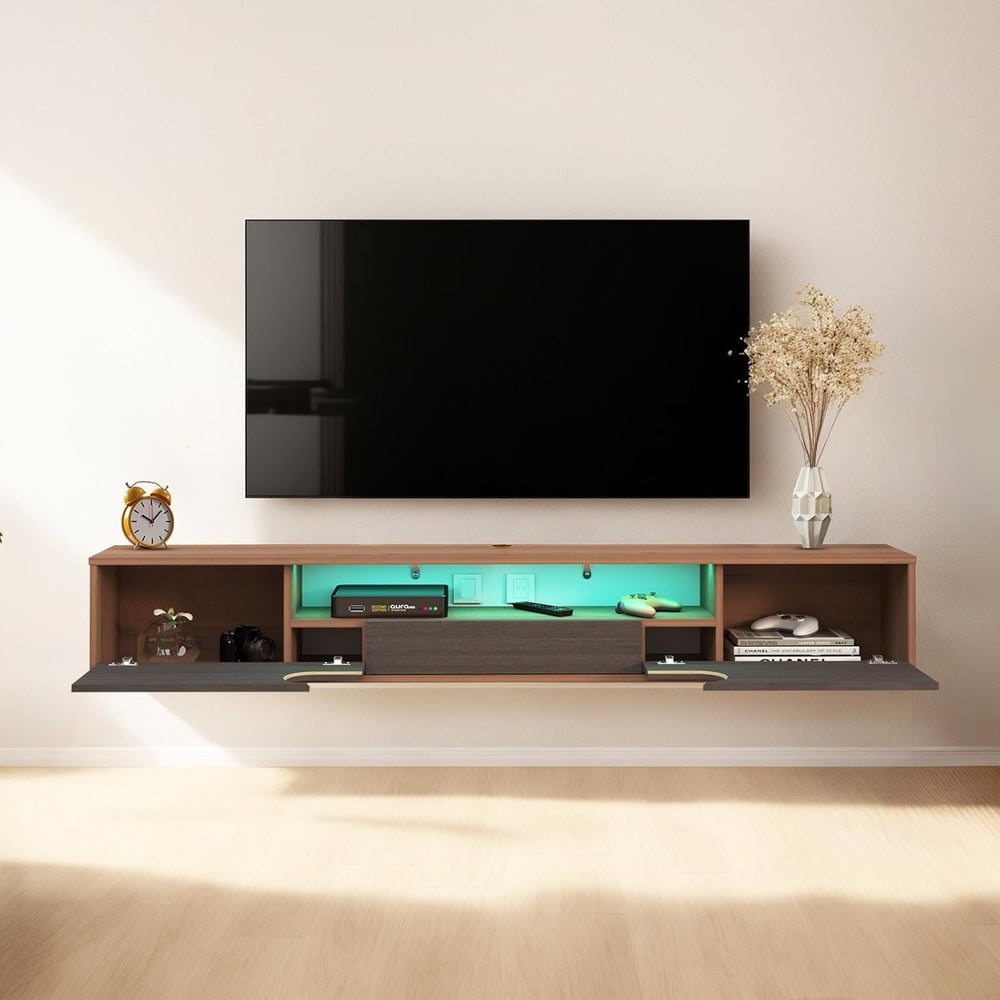 Custom Floating TV Stand Shelf with LED & Drawer for 50-100 Inch TV