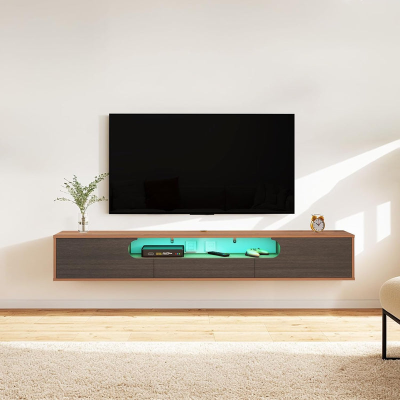 Custom Floating TV Stand Shelf with LED & Drawer for 50-100 Inch TV
