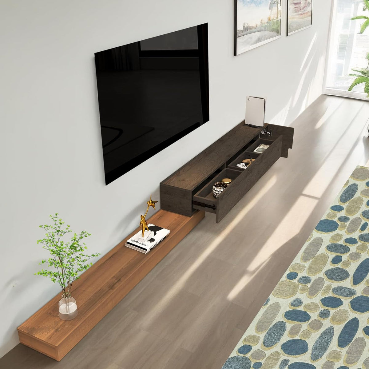Custom Retractable Floating TV Stand 71"-122" with Drawer