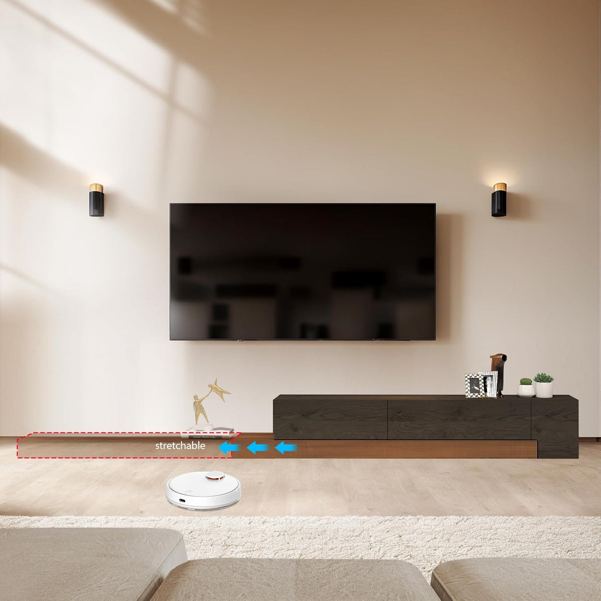 Custom Retractable Floating TV Stand 71"-122" with Drawer