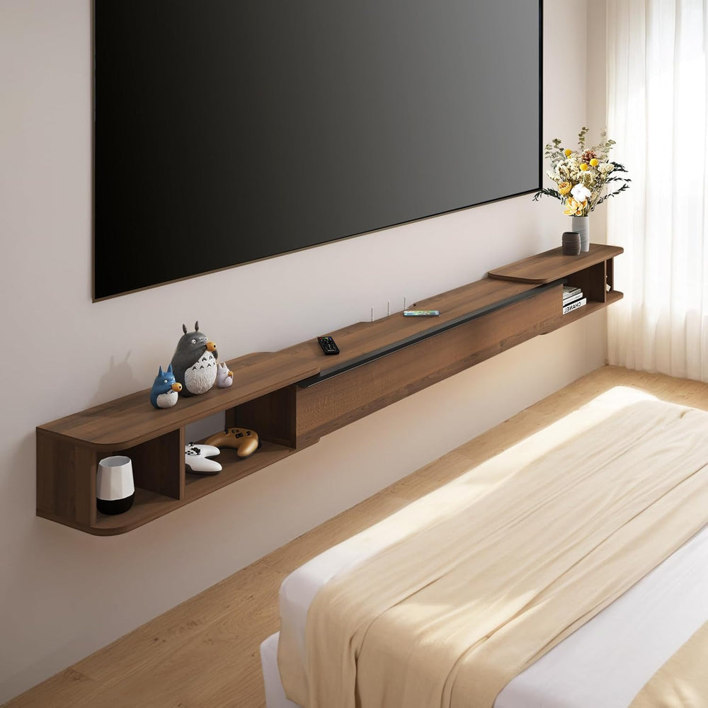 87"- 122" Retractable Floating TV Stand for 85-100 Inch TV , Walnut