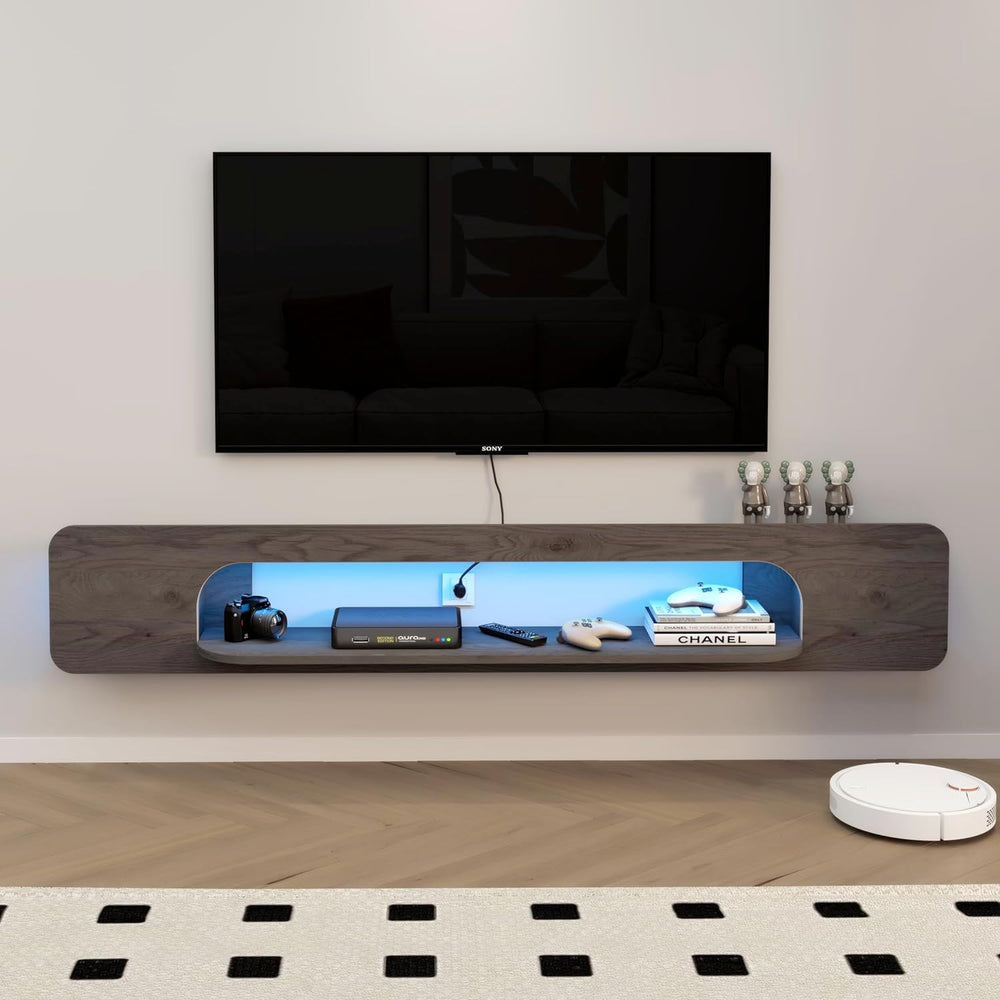 Custom Floating TV Stand with Shelf & LED Lights for 32-100 Inch TVs