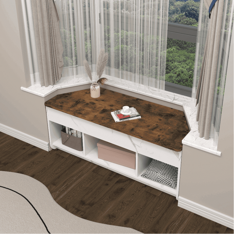 Custom Wooden Window Desk with Storage Cubbies, Entryway Mudroom Bench
