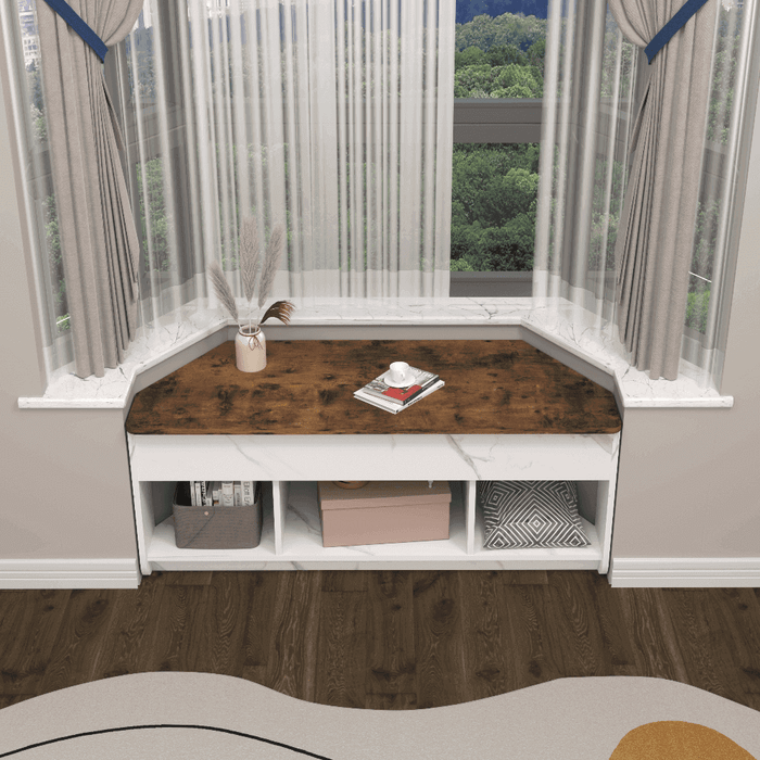 Custom Wooden Window Desk with Storage Cubbies, Entryway Mudroom Bench