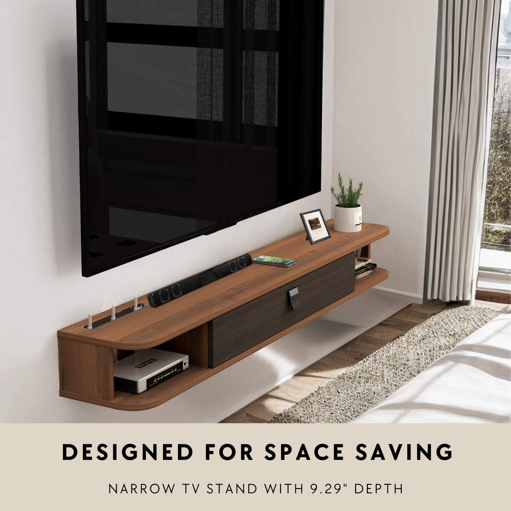 55" Narrow Plywood Floating TV stand Shelf Entertainment Unit for 55" 60"