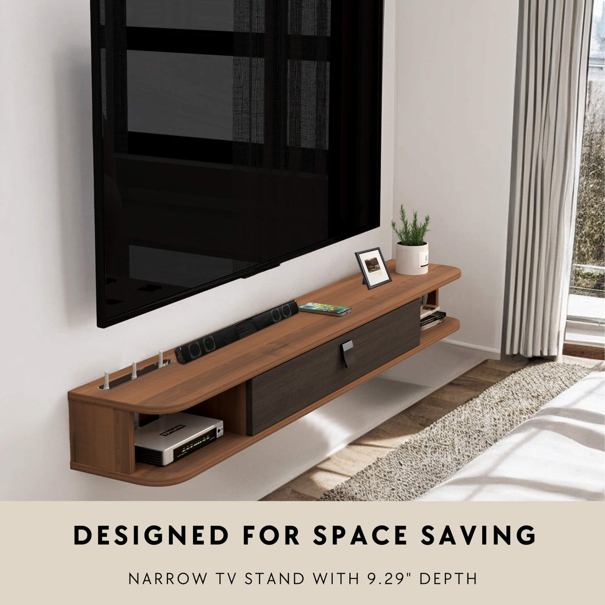 55" Narrow Plywood Floating TV stand Shelf Entertainment Unit for 55" 60"