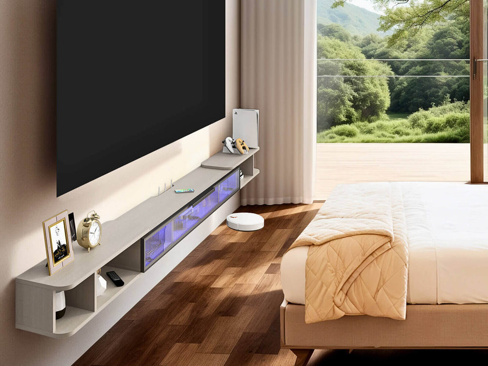 Modern Wood Floating TV stand Shelf, Media Console, Folding Wall Desk