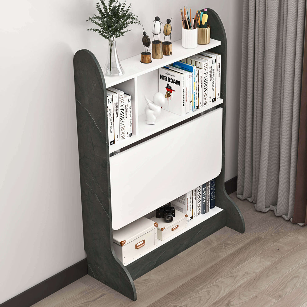 Plywood Wall Mountable Desk with Fold Up Table & Storage Shelves