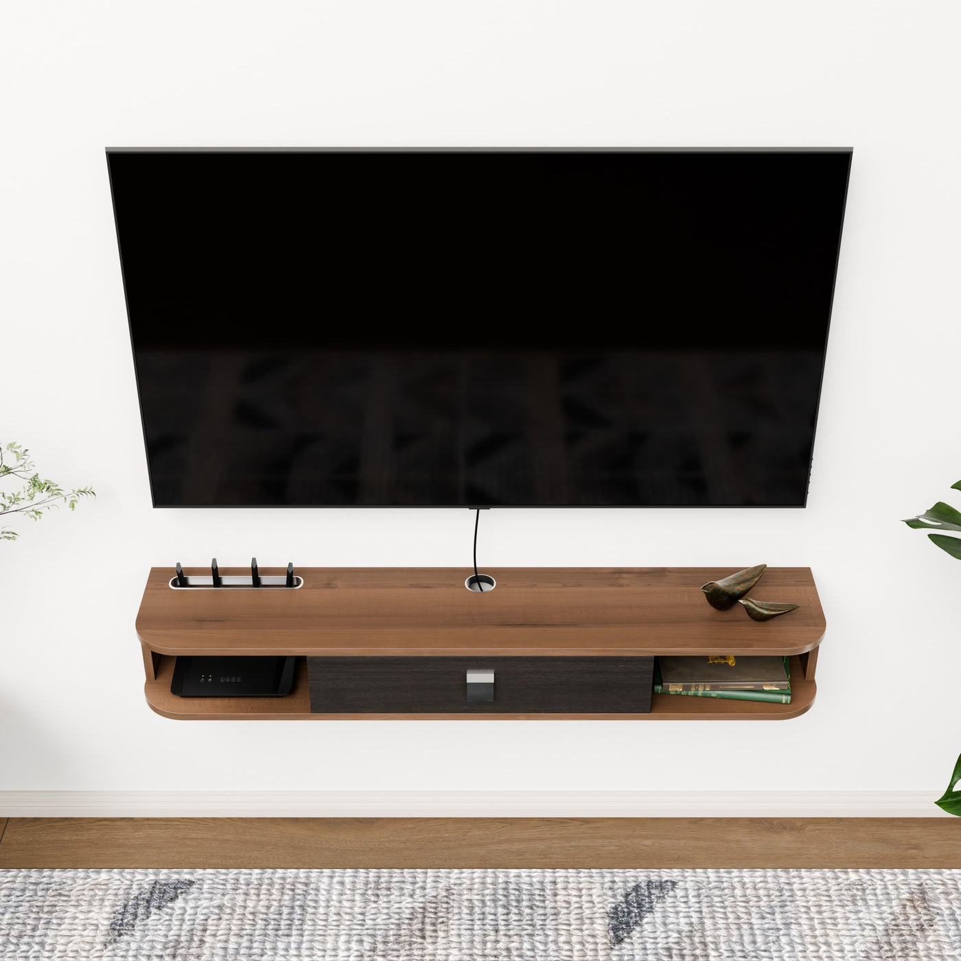 Plywood Narrow Floating TV stand Shelf for 50”, Modern Media Console