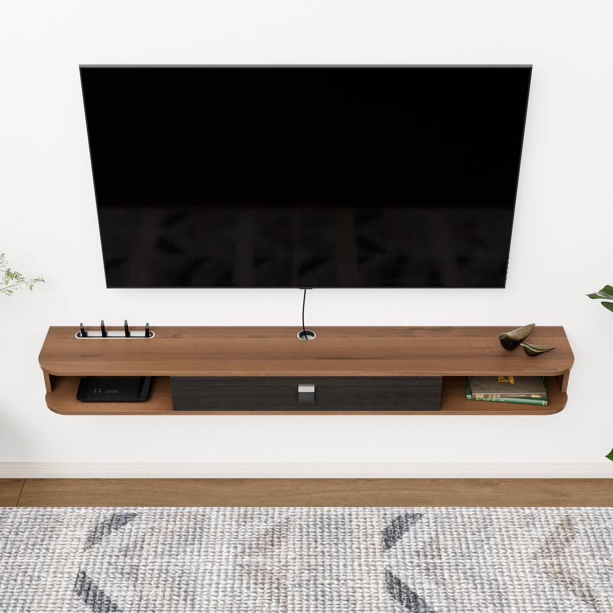 Plywood Narrow Floating TV stand Shelf for 65" 70", Entertainment Center