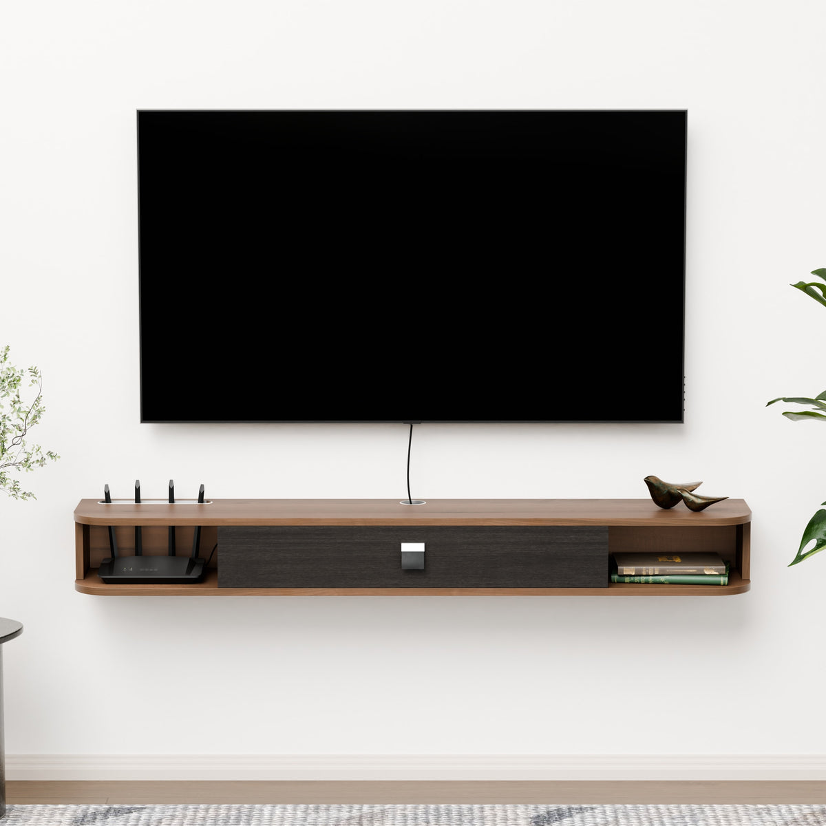 Narrow Wood Floating TV Stands, Wall Mounted Media Shelf