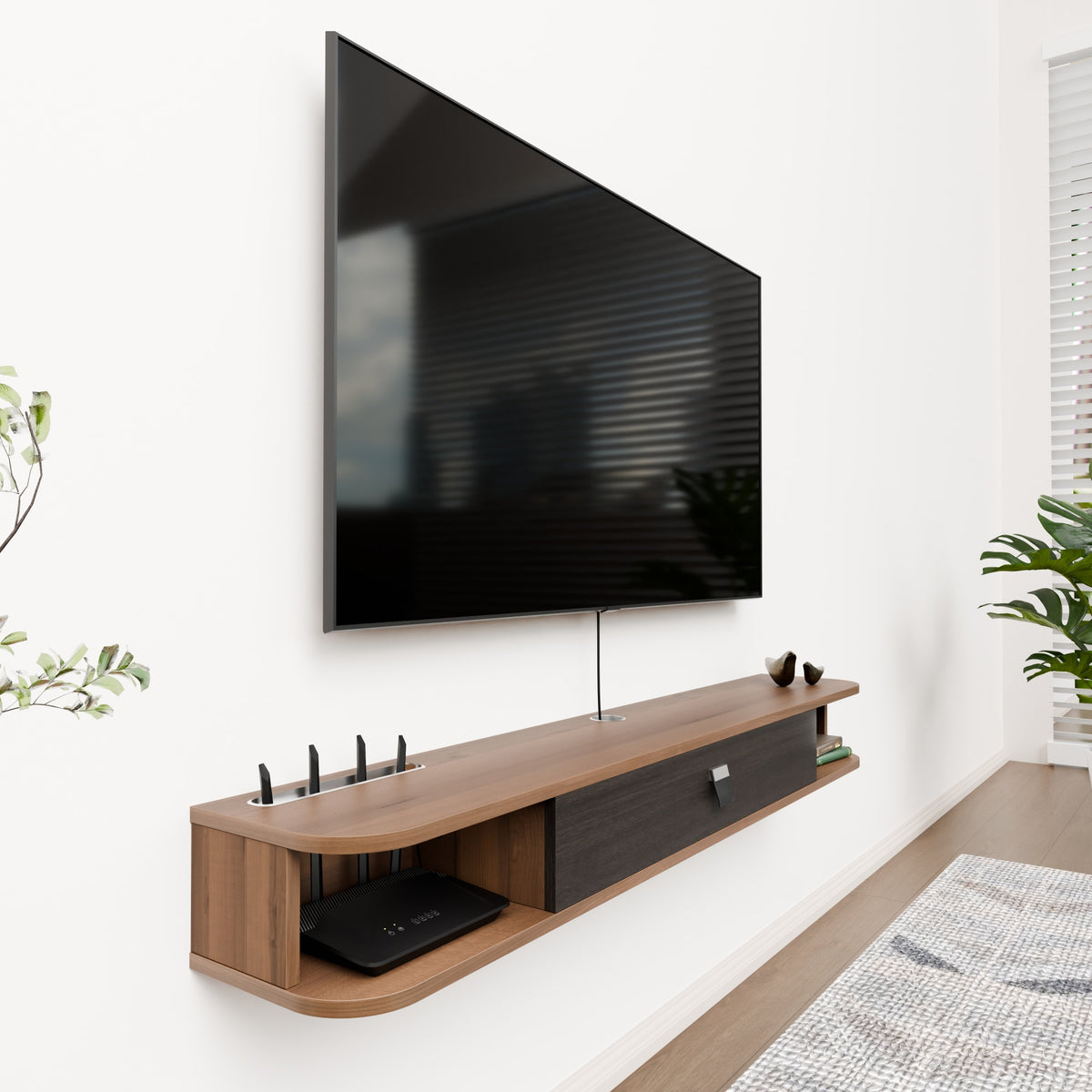 Narrow Wood Floating TV Stands, Wall Mounted Media Shelf