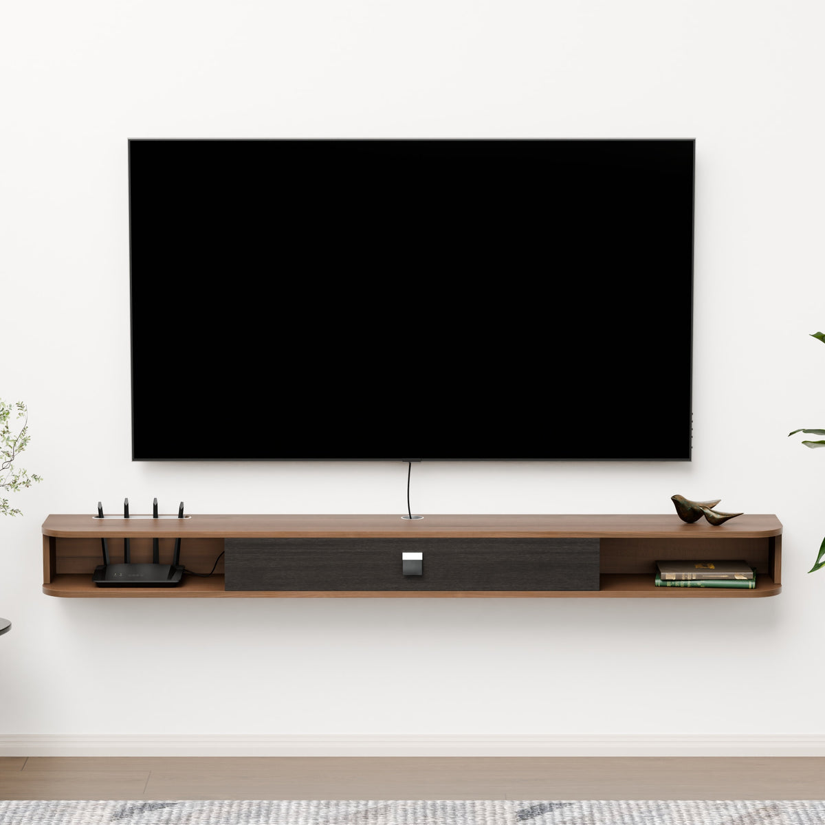 Plywood Floating TV stand Shelf for 75", Modern Entertainment Media Console