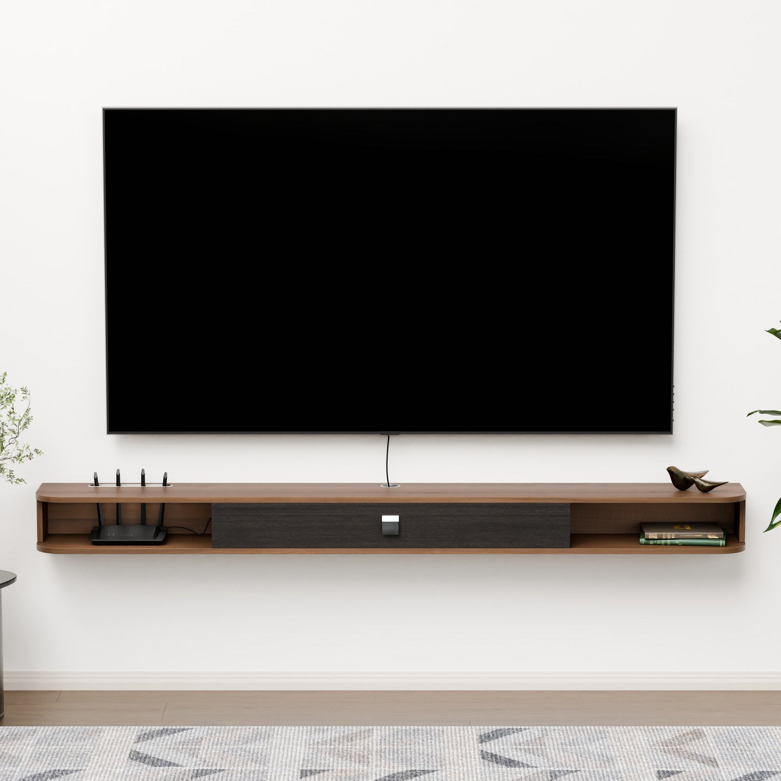 Plywood Floating TV stand Shelf for 80" 85", Modern Entertainment Center