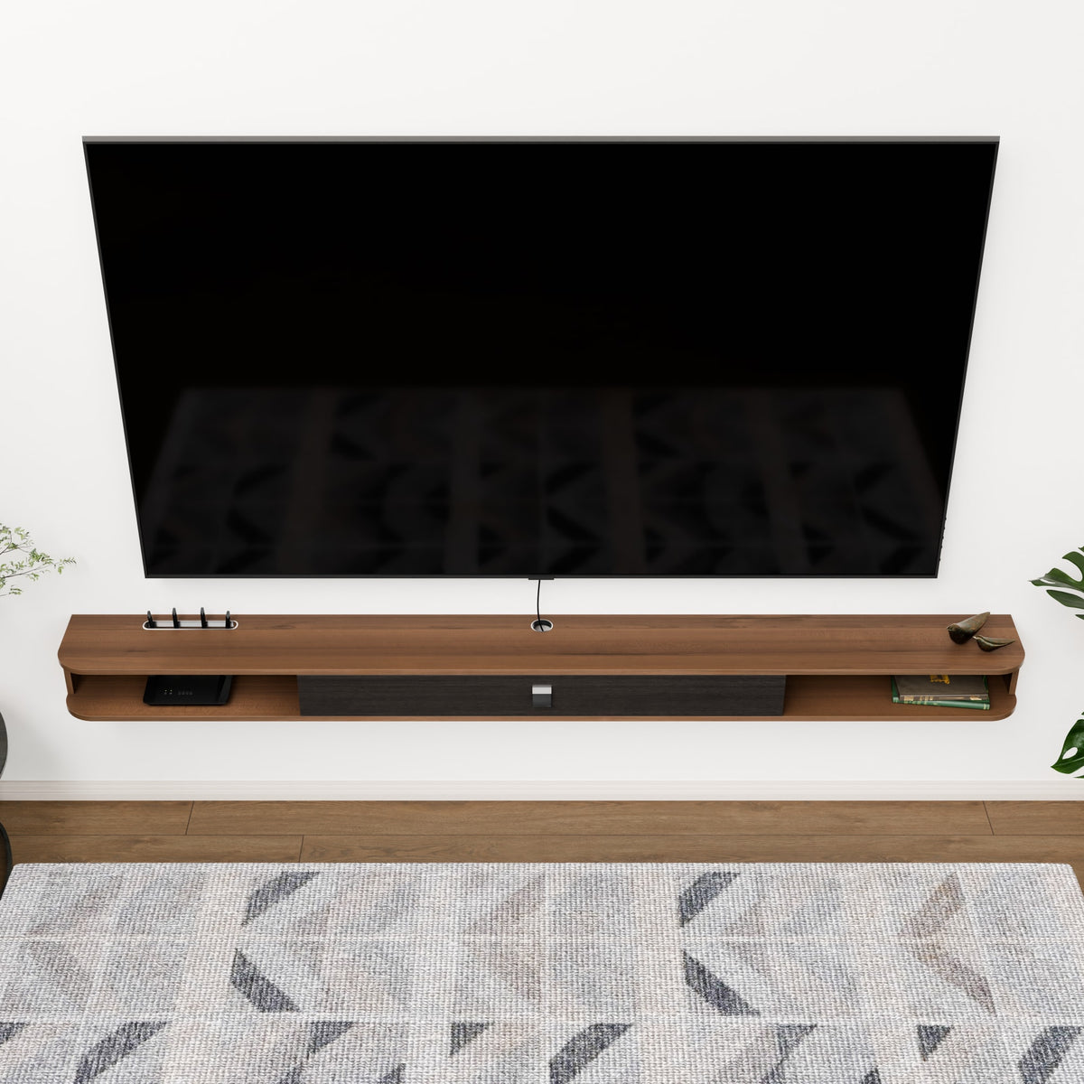94.48" Eclan Walnut Floating TV Stand
