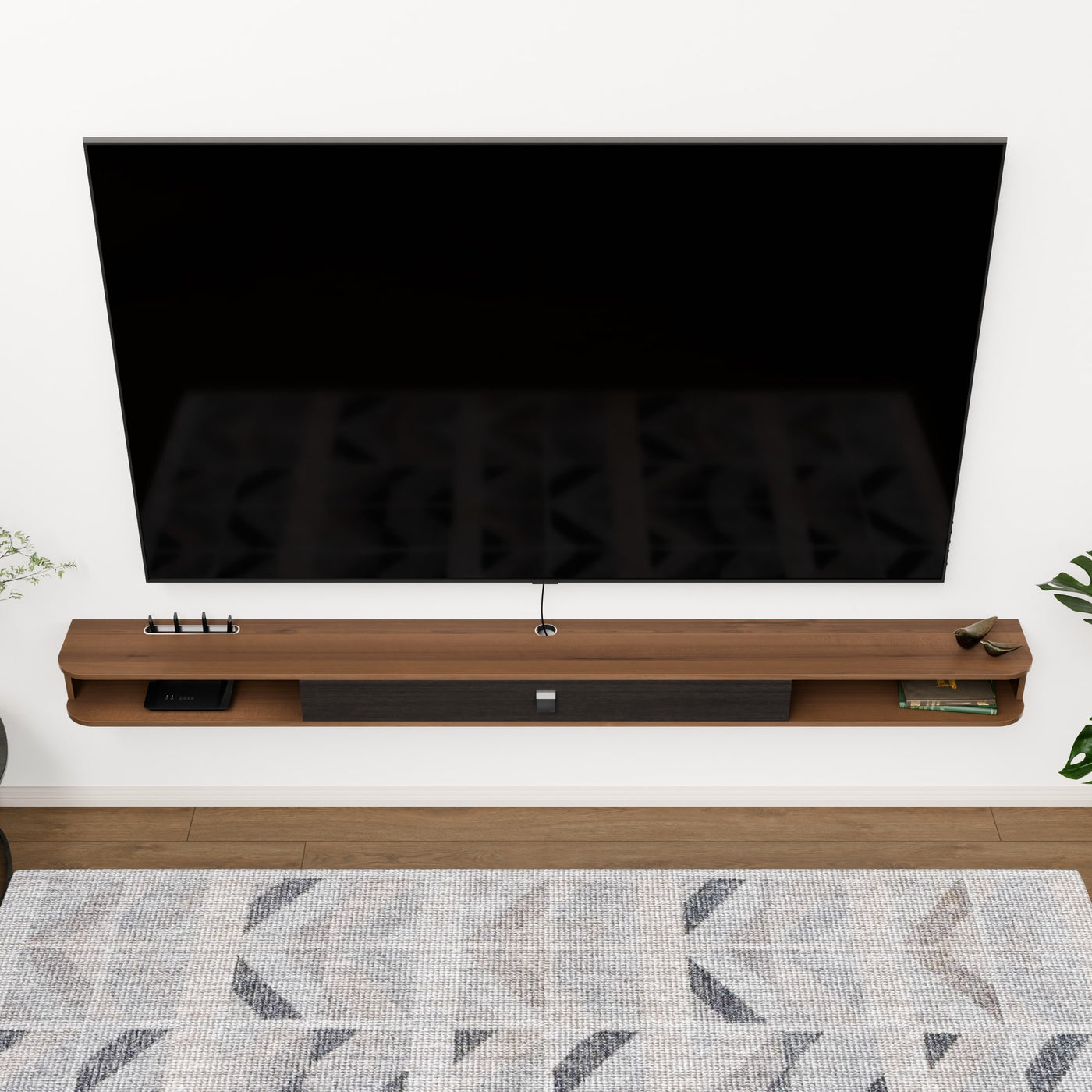 94.48" Eclan Walnut Floating TV Stand