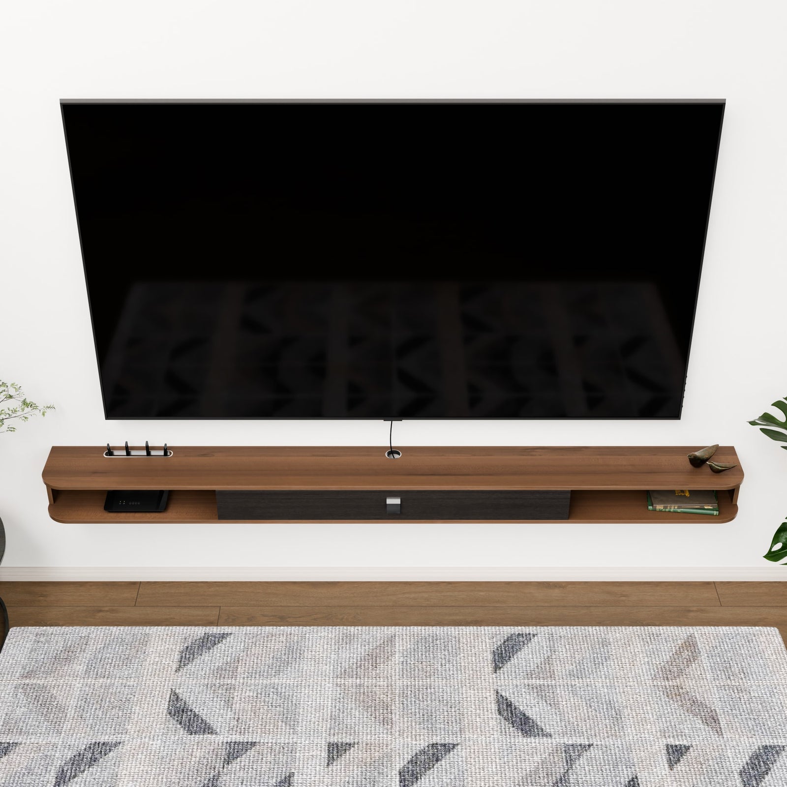 94.48" Eclan Walnut Floating TV Stand