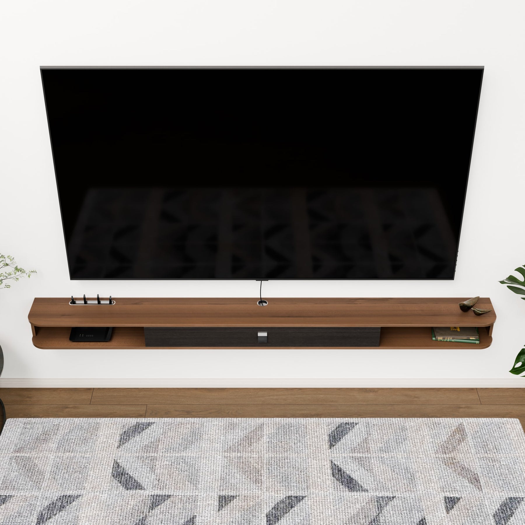 94.48" Eclan Walnut Floating TV Stand