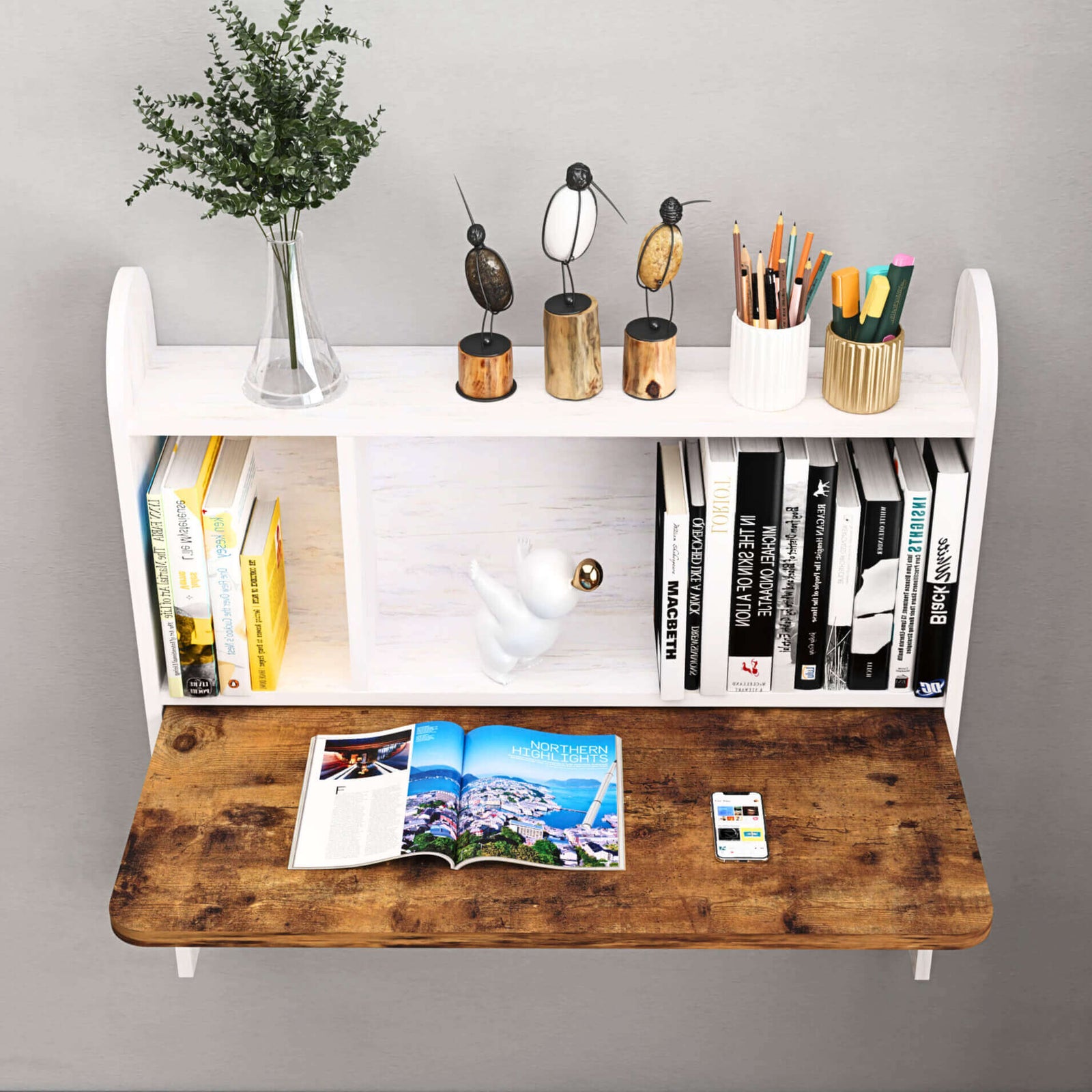 Plywood Wall Mounted Floating Folding Desks with Shelves & Drop Leaf ...