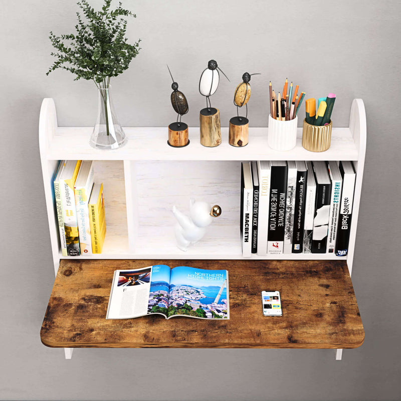 Plywood Wall Mounted Floating Folding Desks with Shelves & Drop Leaf ...