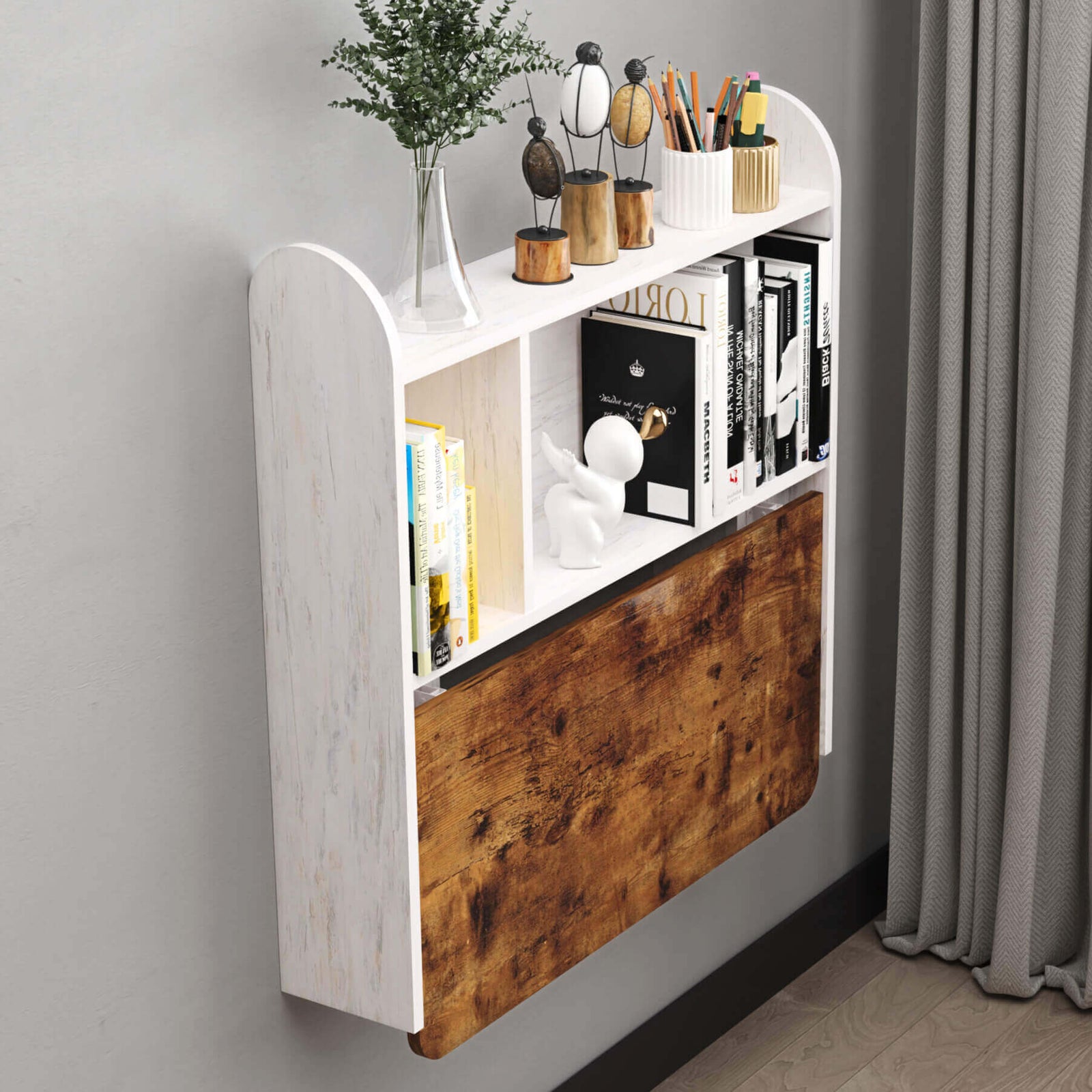 Plywood Wall Mounted Floating Folding Desks with Shelves & Drop Leaf ...