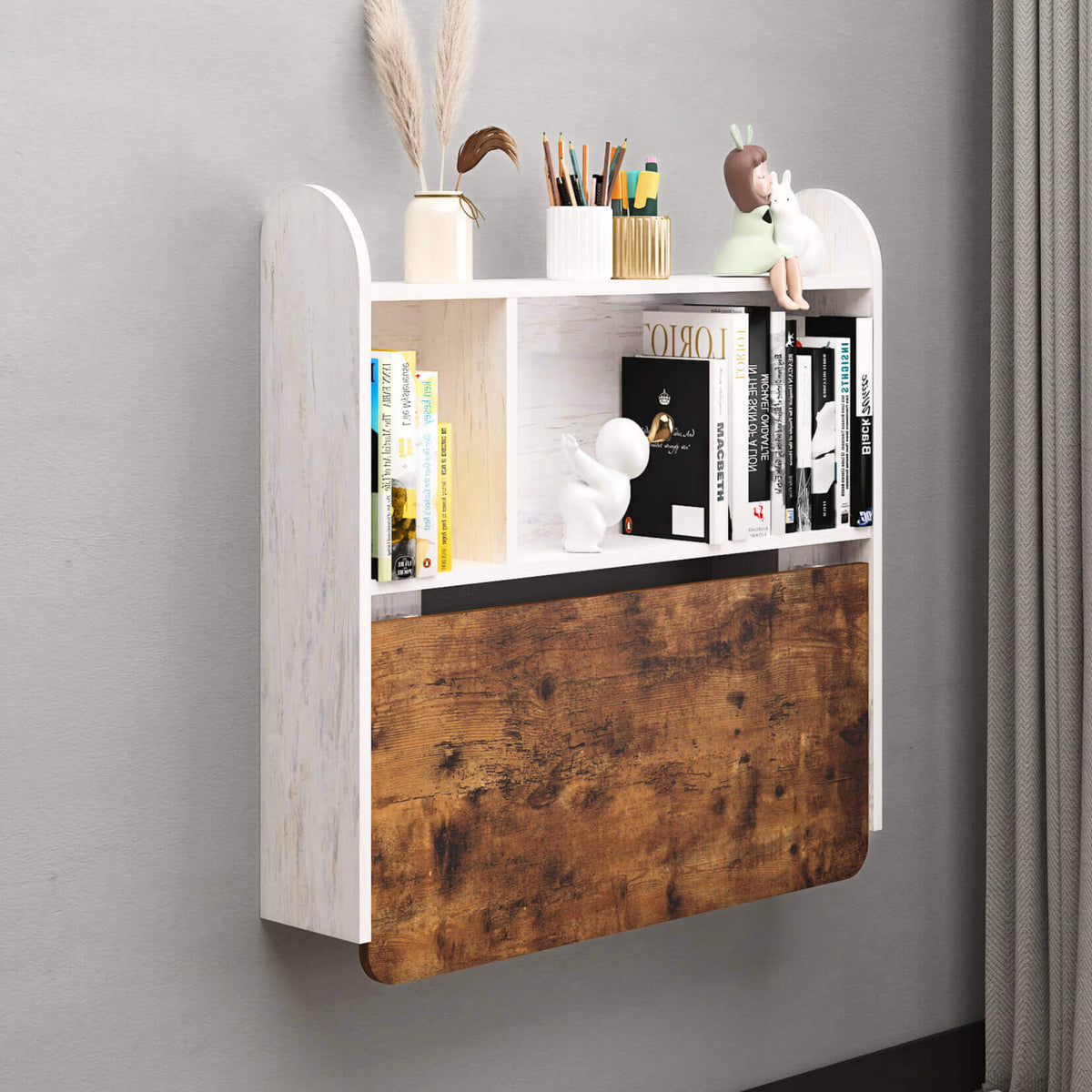 Plywood Wall Mounted Floating Folding Desks with Shelves & Drop Leaf ...