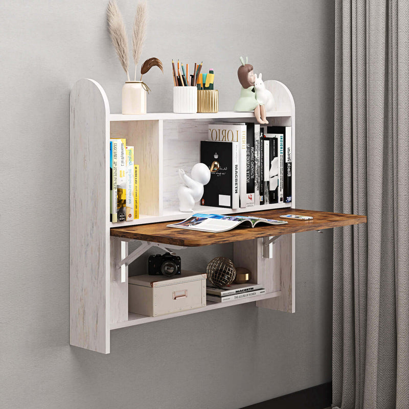 Plywood Wall Mounted Floating Folding Desks with Shelves & Drop Leaf ...