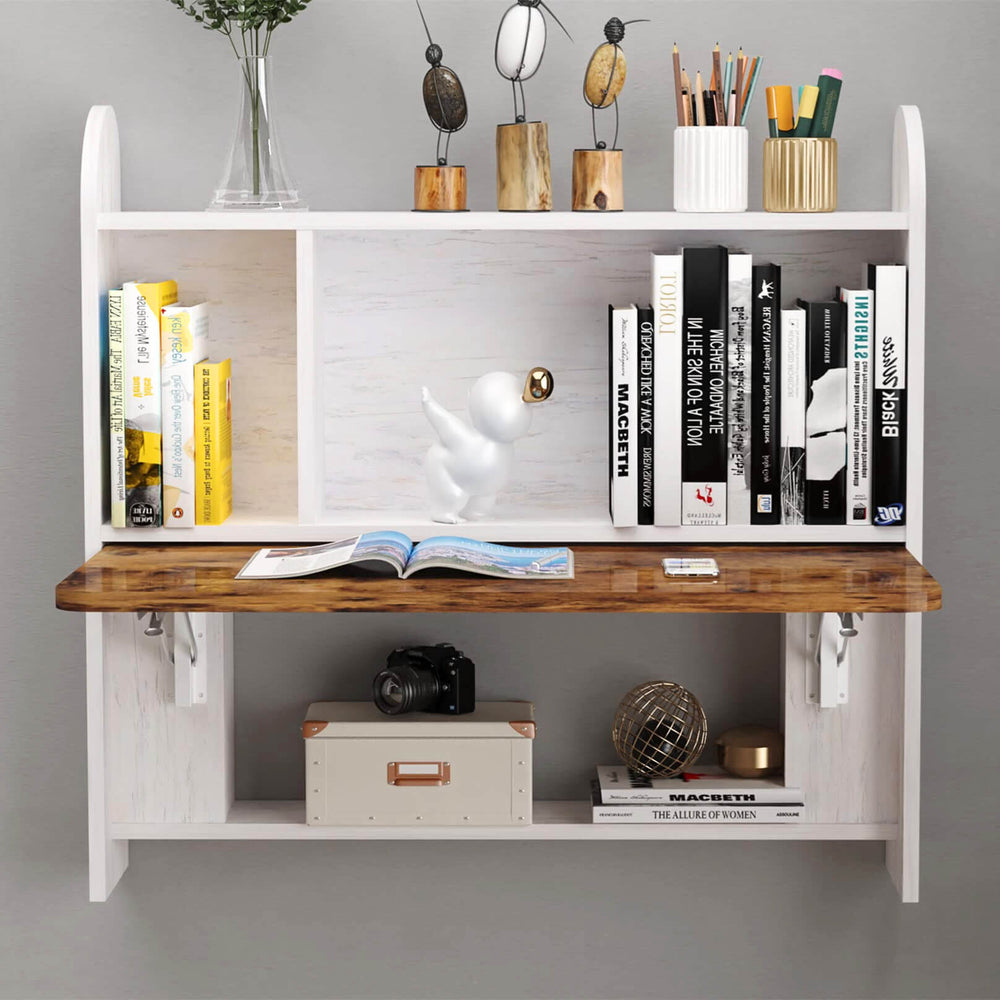 Plywood Wall Mounted Floating Folding Desks with Shelves & Drop Leaf ...