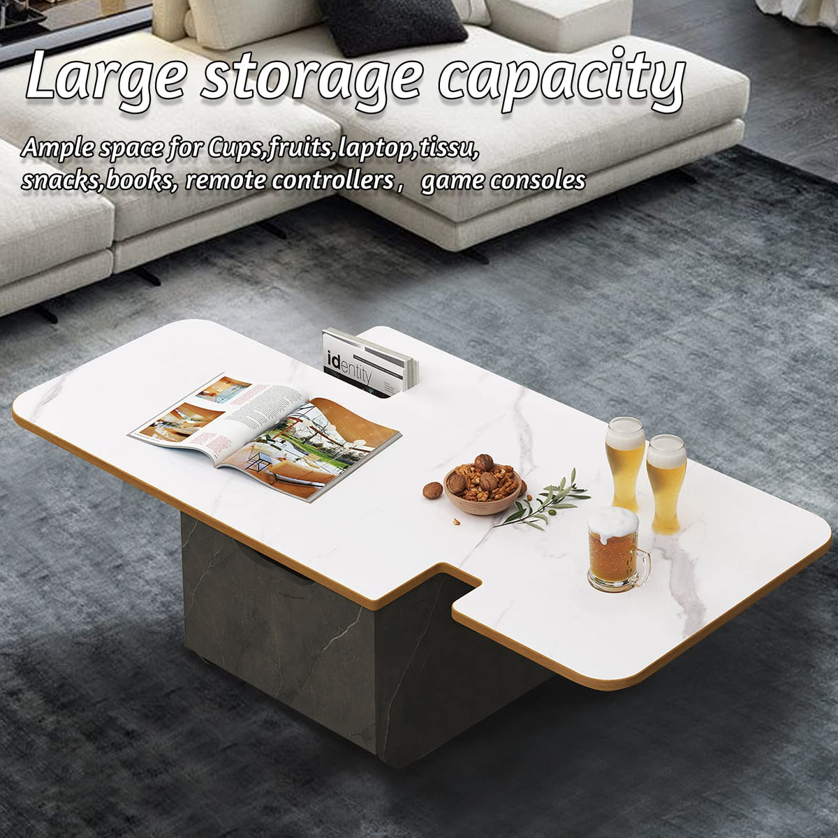 Triple Tone 47 Inch Solid Wood Modern Coffee Table