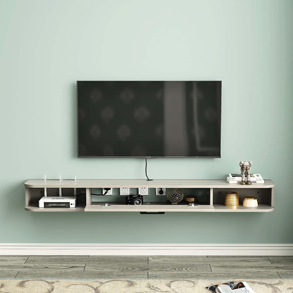 Light Grey Oak Plywood Slim Modern Floating TV Stand & Shelf for 75" 80 ...