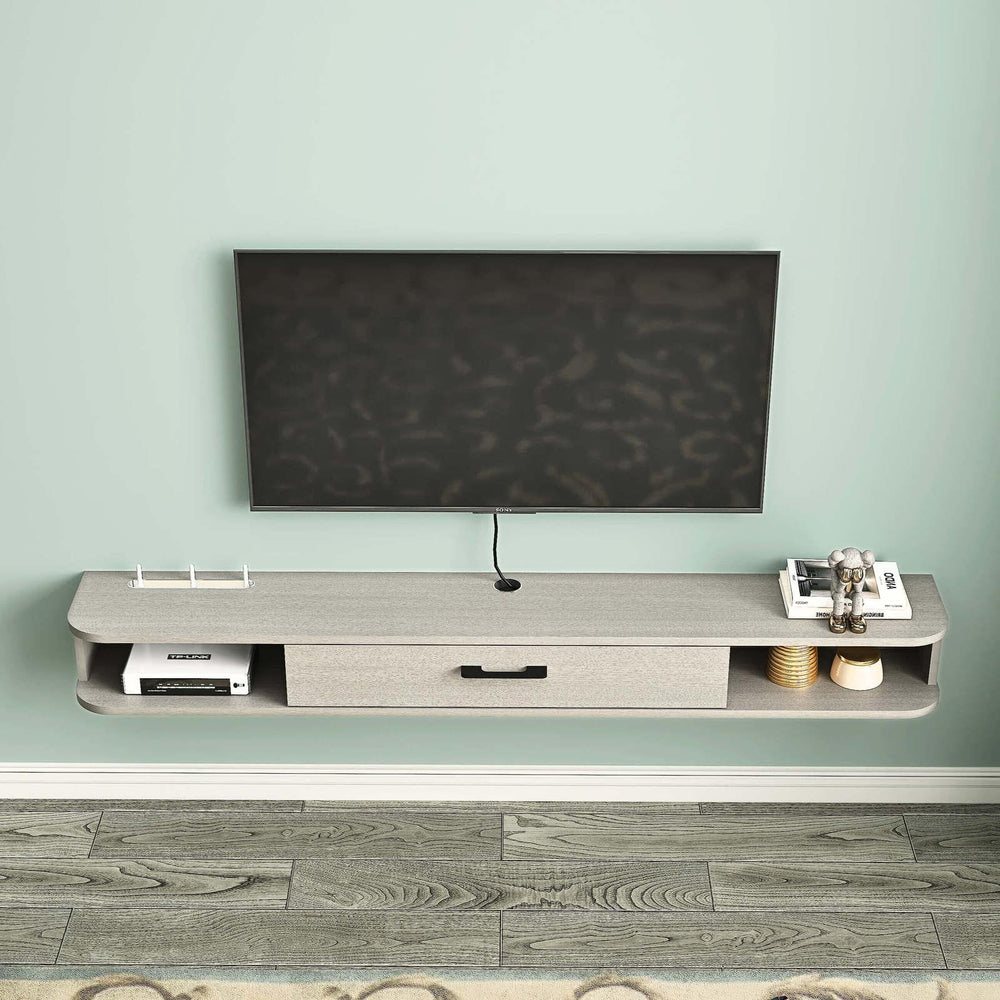 Grey Oak Plywood Slim Modern Floating TV Stand & Shelf for 32"-50" TVs