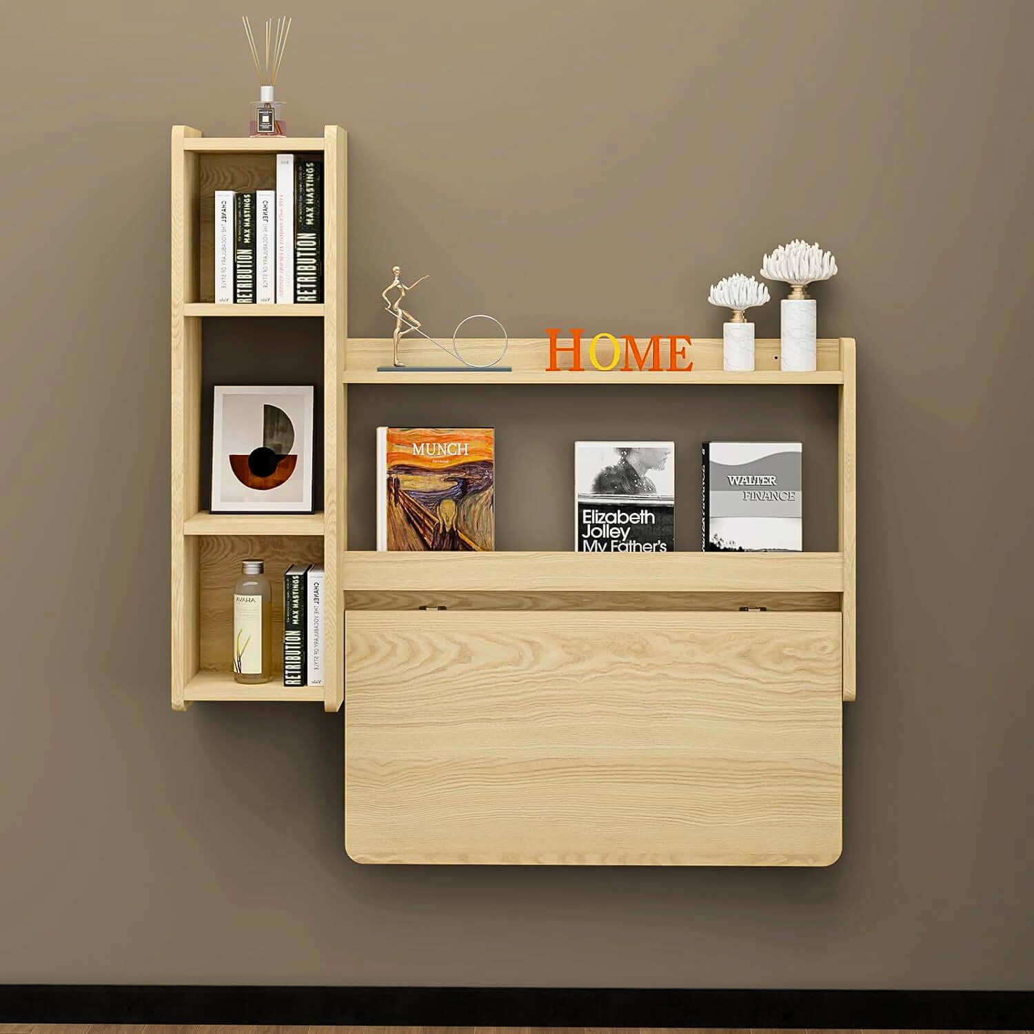 Plywood Floating Fold Down Wall Desk With Storage Shelf for Laptop ...