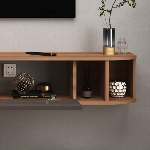 Custom Wood Floating TV Stand Shelf with Storage Cubbies