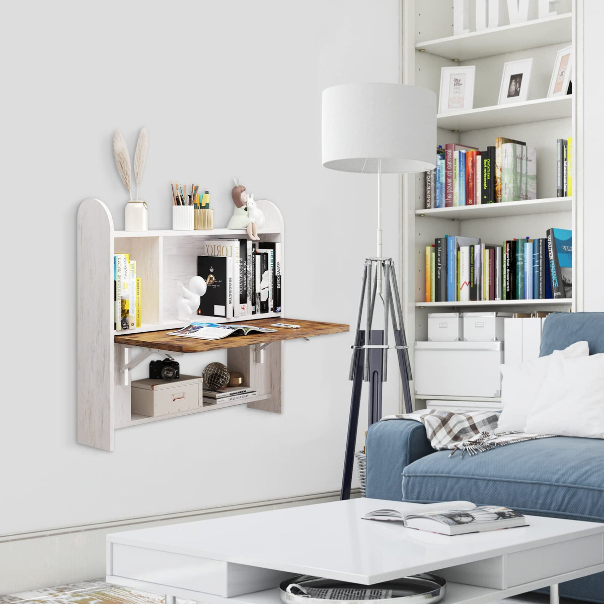 Plywood Wall Mounted Floating Folding Desks with Shelves & Drop Leaf ...