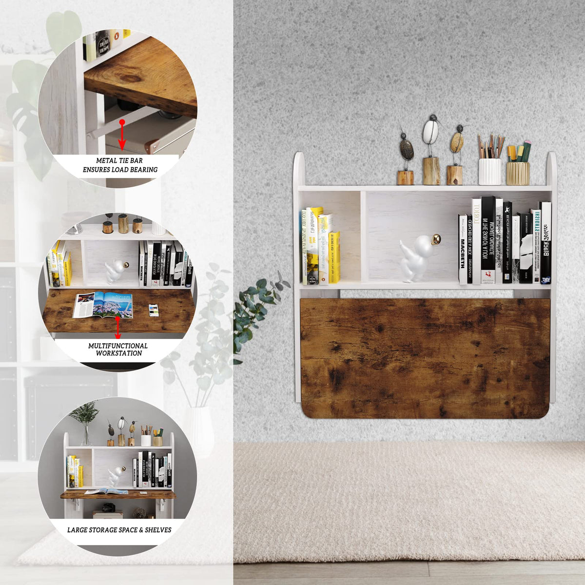 Plywood Wall Mounted Floating Folding Desks with Shelves & Drop Leaf ...