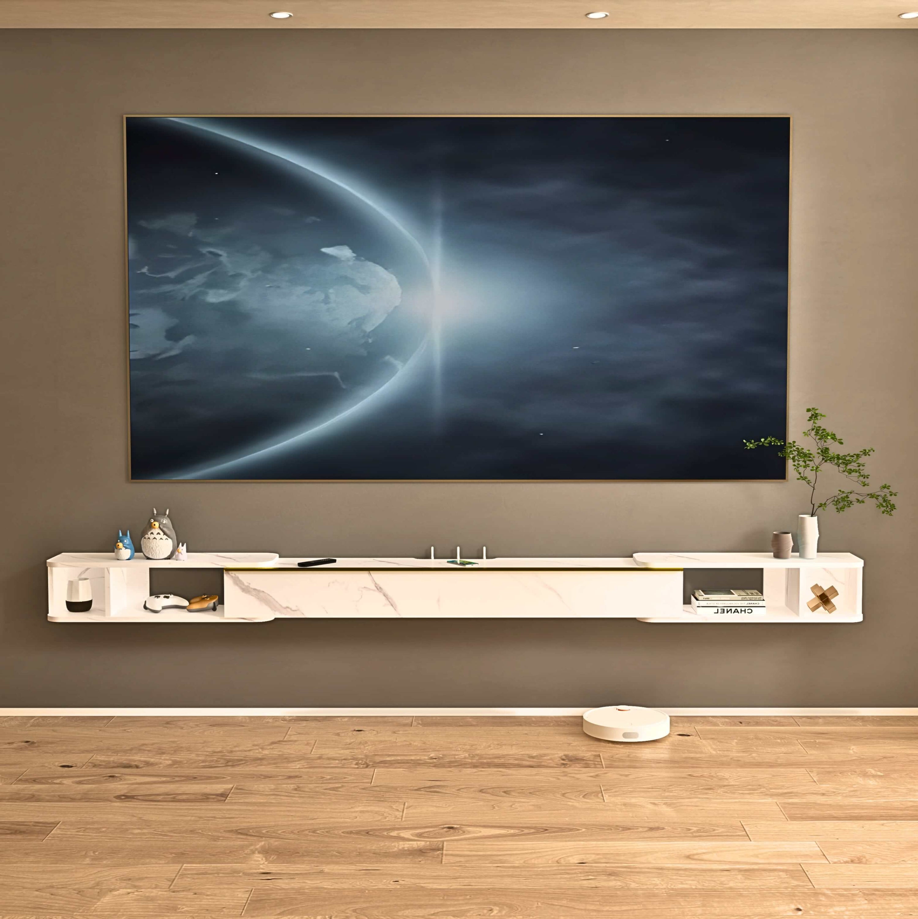 Custom Retractable Floating TV Stand, 87"-122"