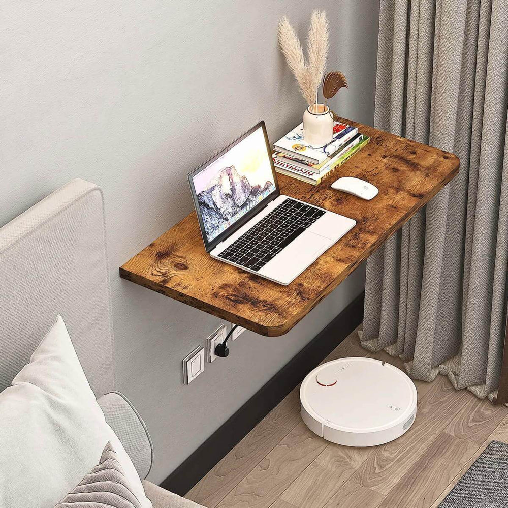 Plywood Wall Mounted Floating Desk with Fold Down Drop Leaf Table