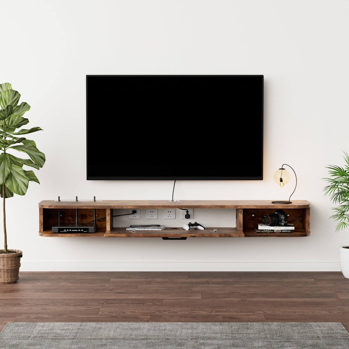 Narrow Plywood Floating TV stand Shelf Entertainment Unit for 55" 60"