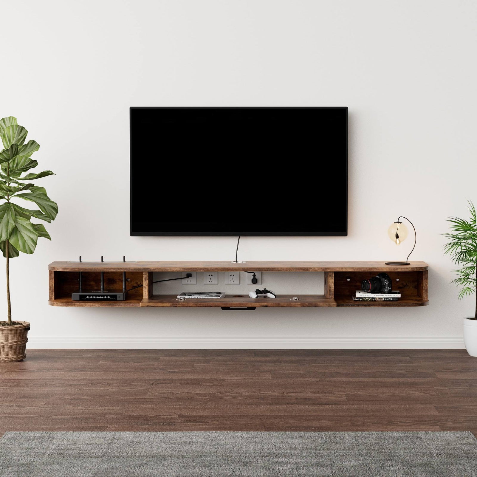 Plywood Narrow Floating TV stand Shelf for 65" 70", Entertainment Center