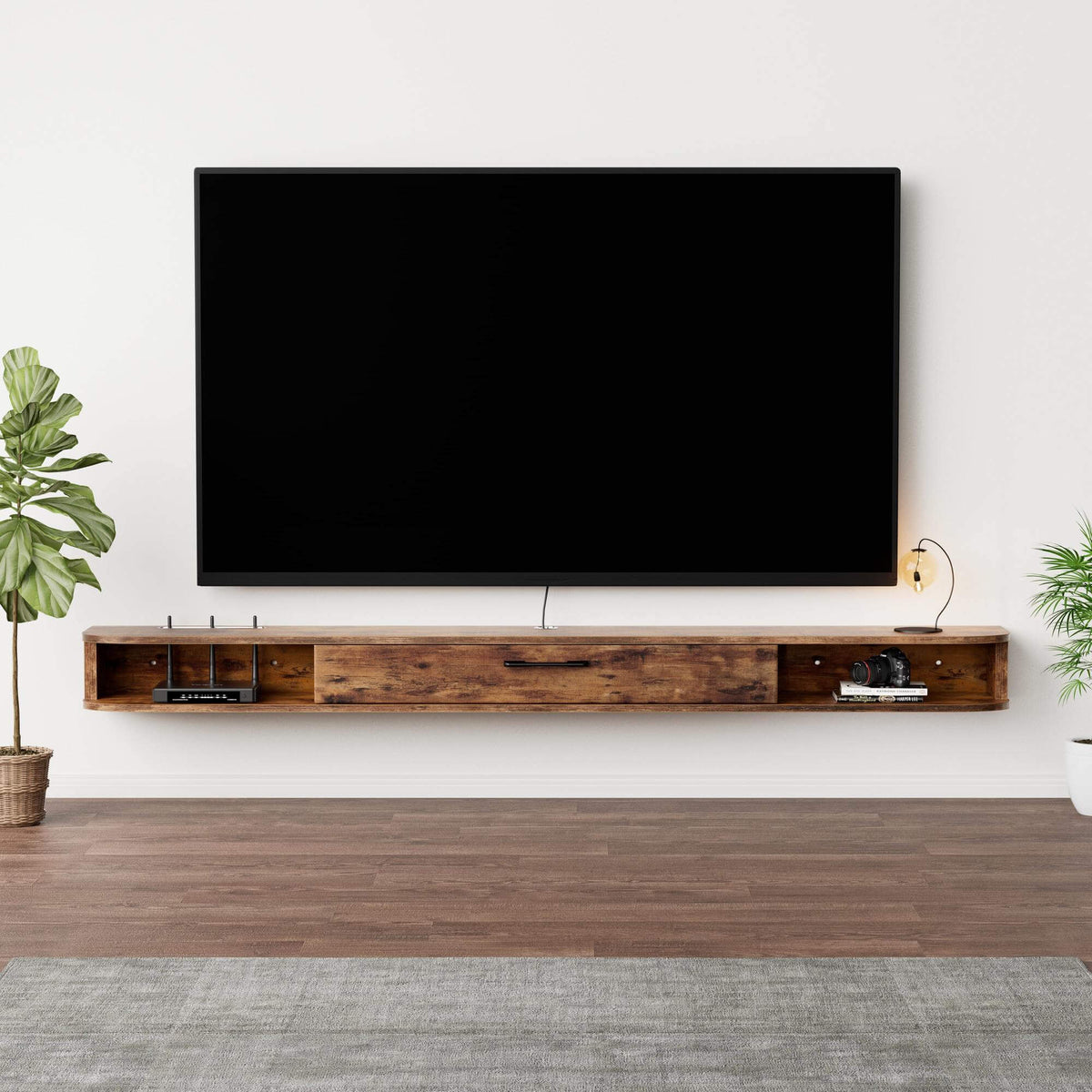 94.48" Pureza Rustic Brown Floating TV Stand