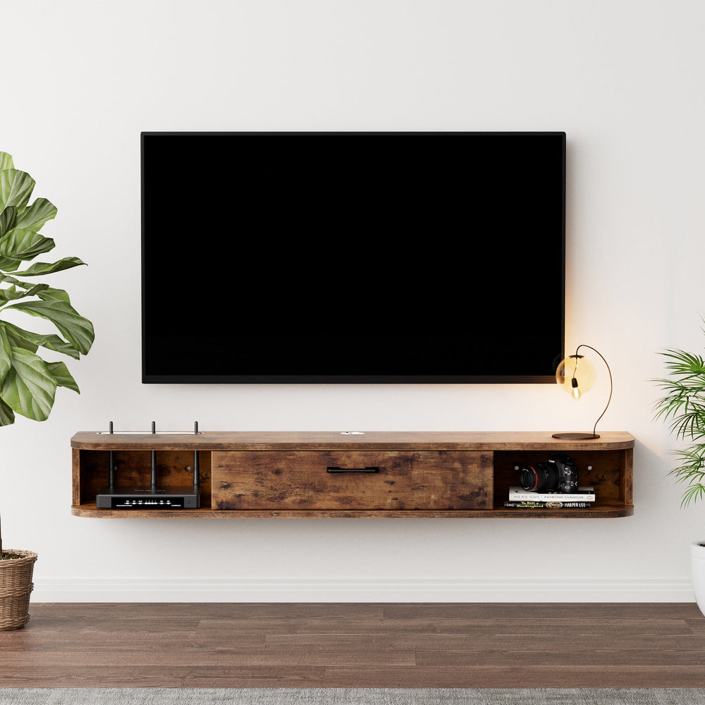 Rustic Brown Slim Floating TV Stand Wall Shelf for 32-50 inch TVs