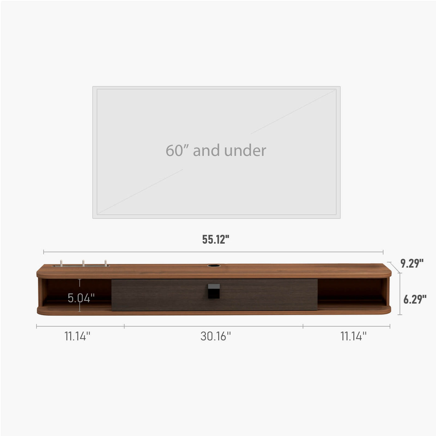 55" Narrow Plywood Floating TV stand Shelf Entertainment Unit for 55" 60"